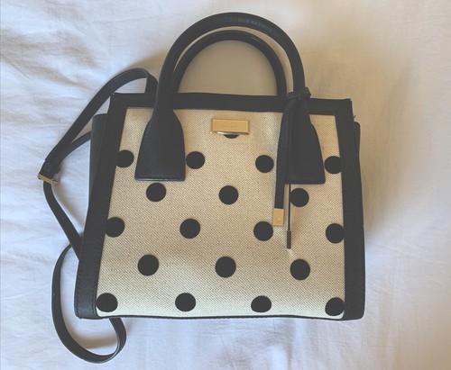 KATE SPADE SMALL MERIWETHER ELSIE STREET FABRIC BLACK/NATDOT POLKA DOT ...
