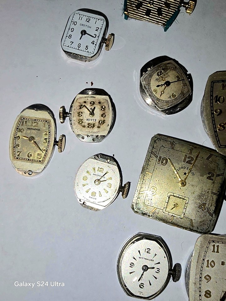 VTG WATCH DIAL LOT (21) GRUEN CROTON BENRUS ... - FOR PARTS OR REPAIR ...