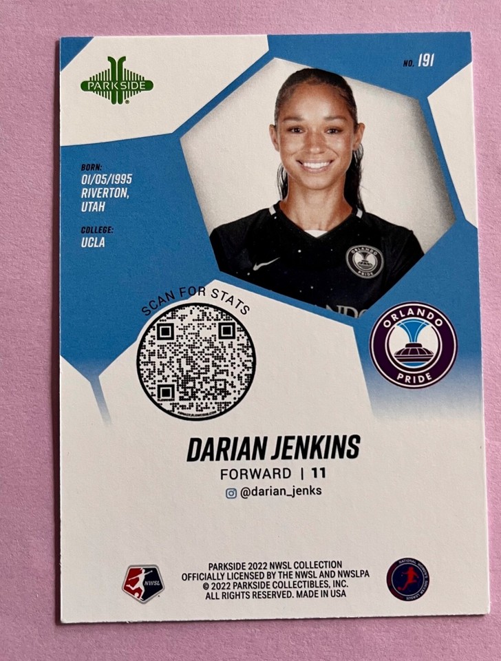 Darian Jenkins 2022 Parkside NWSL Volume 1 BLACK & WHITE PARALLEL #191 ...