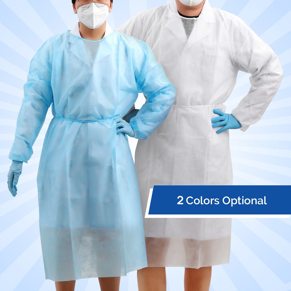 JMU Disposable Isolation Gowns 30g PP Medical Long Gowns w/ Knitted ...