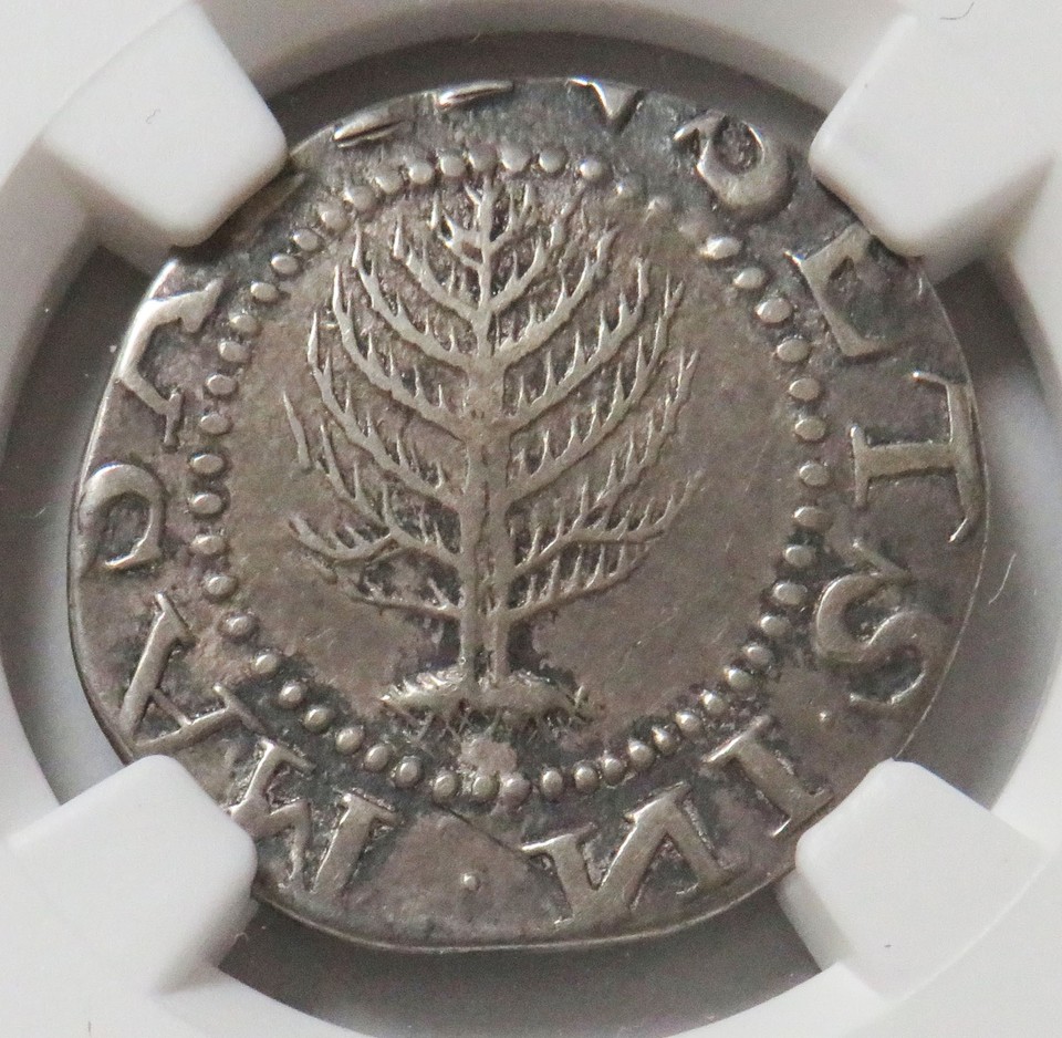 1652 PINE TREE 1 SHILLING NE MASSACHUSETTS LARGE PLANCHET NGC XF 45 NOE ...