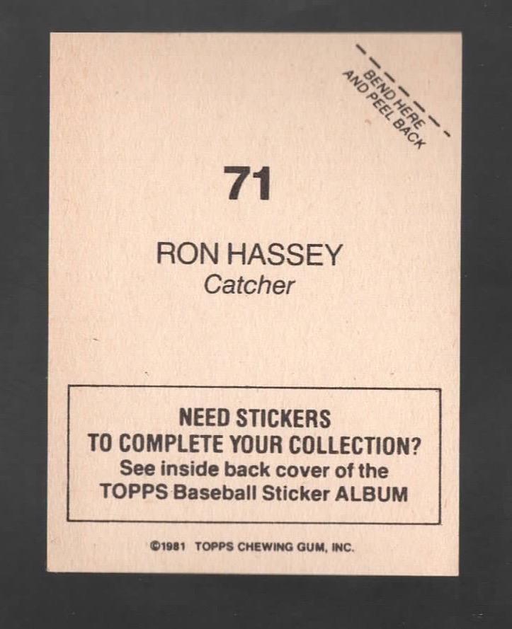 1981 Topps Stickers Ron Hassey Cleveland Indians #71 Excellent | eBay