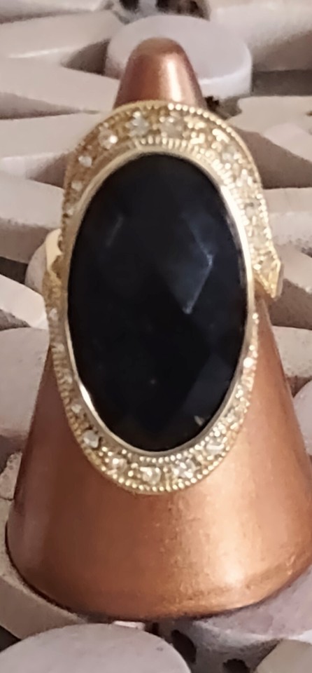 Two Fashion Costume Rings One Black/Rhinestone, Other Ring Gold Tone ...