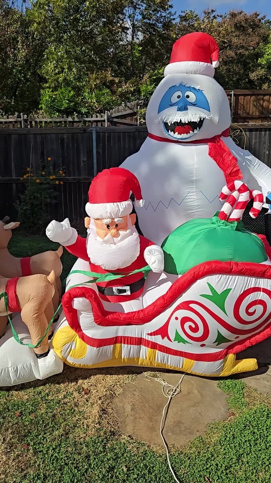 Gemmy 16.5 Ft Rudolph Carrying Santa & Bumble In Sleigh Airblown ...