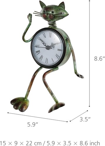 Small Cat Desk Clock Handmade Vintage Metal Cat Figurine Decorative ...