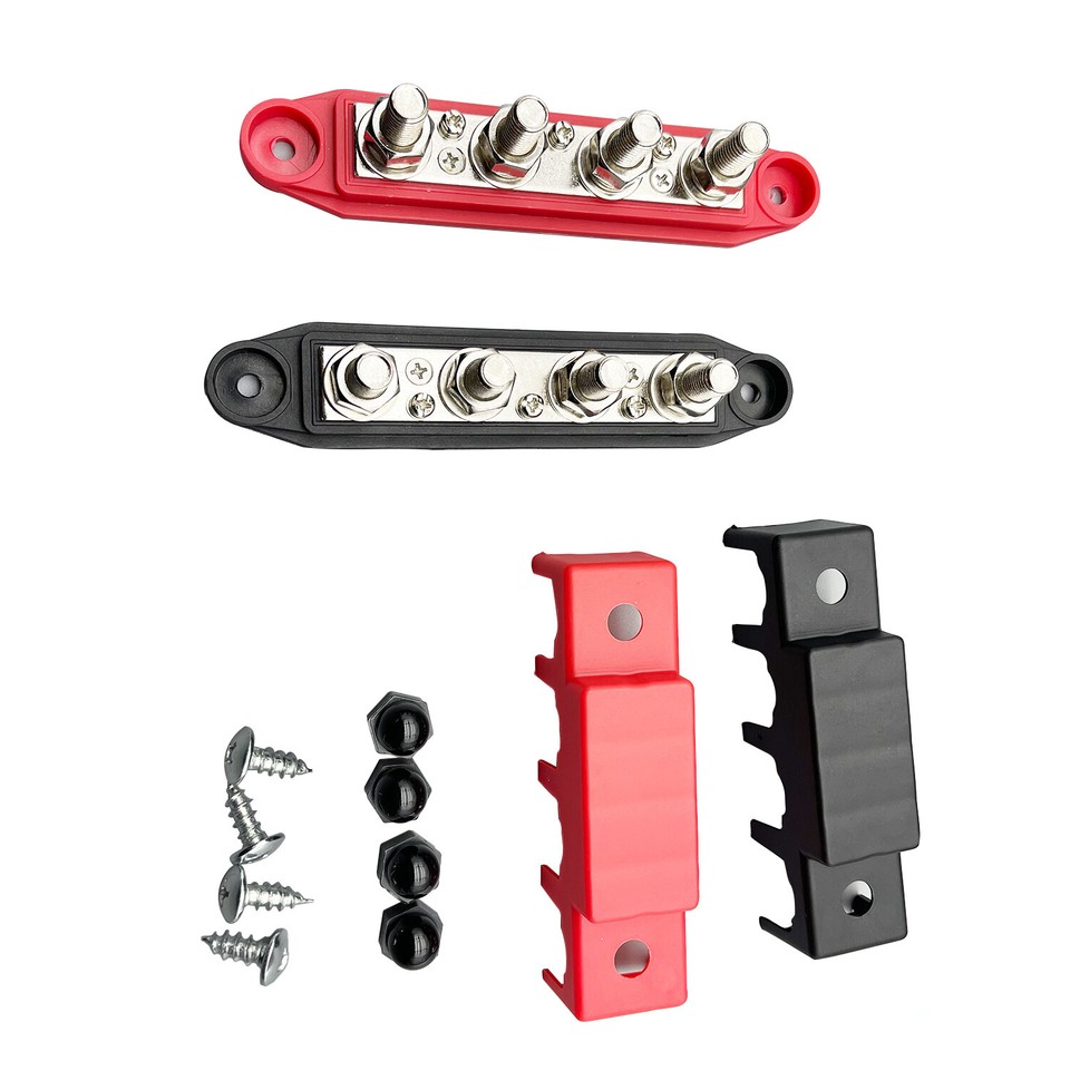 3/8" / 250A 4 Stud Busbar Bus Bar Power Distribution Terminal Block Red ...