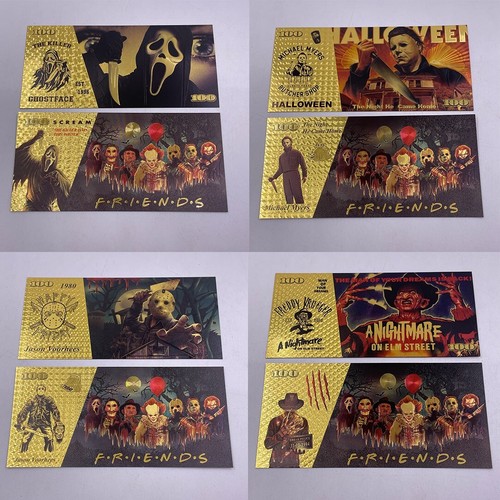 4pc USA Horror Movie Golden Cards Anime Gold Banknote Play Cards For ...