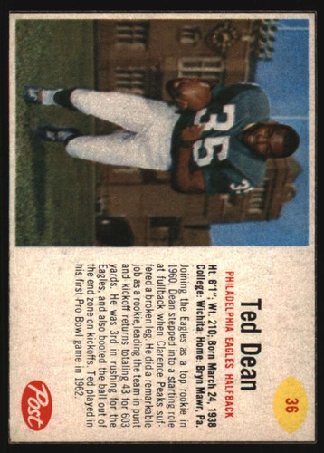 1962 Post Cereal #36 Ted Dean EX+ SP Eagles 572146 | eBay