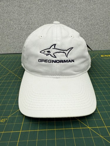Greg Norman White w/ Black Embroidered Shark Logo Strapback Golf Hat ...