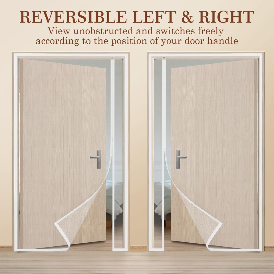 White Reversible Left Right Side Opening Magnetic Screen Door Fits Door ...