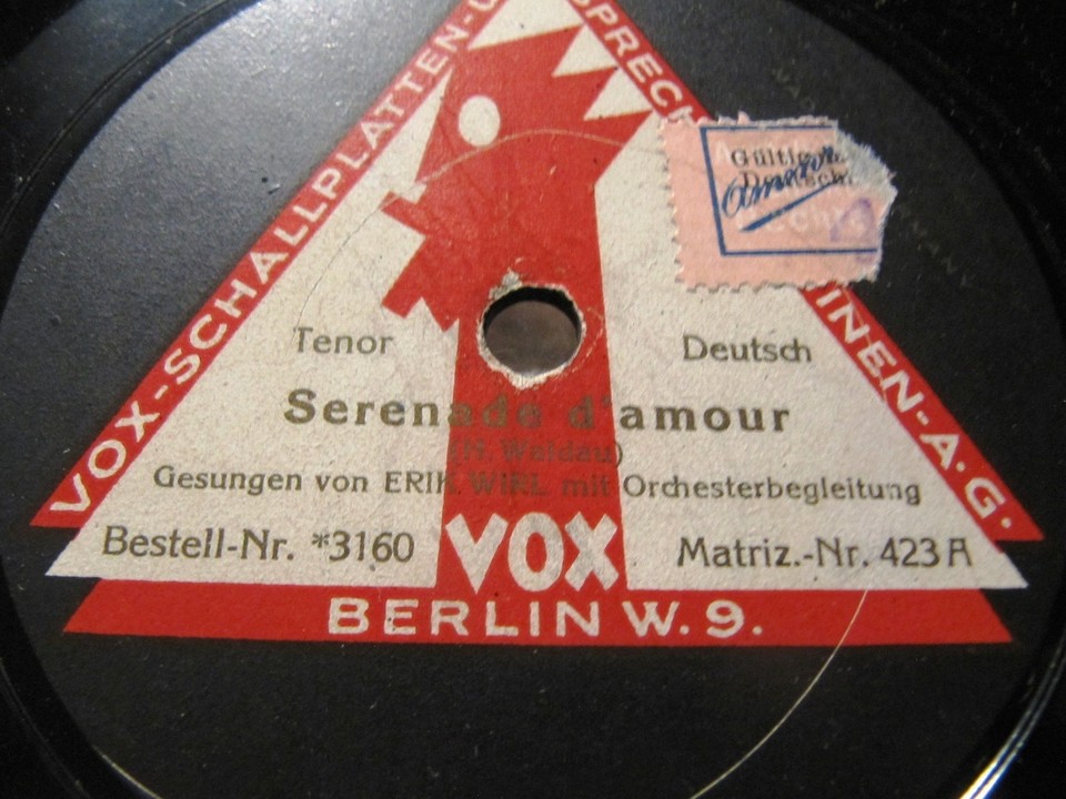 1922 ERIK WIRL Tenor BERLIN Nur eine Nacht sollst du SERENADE D AMOUR ...