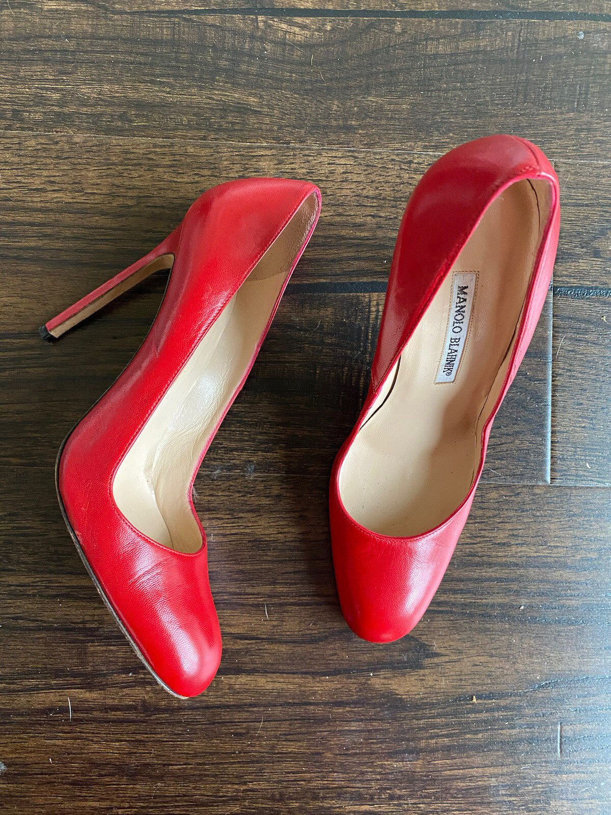 Women’s Red Leather MANOLO BLAHNIK Round Toe Stiletto… - Gem