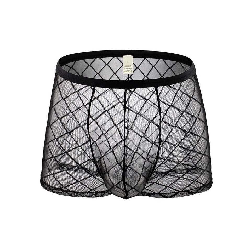 Mens Sexy Sheer See Through Boxer Briefs Underwear Mesh Shorts Trunks ...
