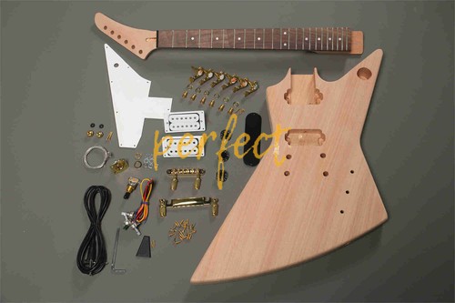 Unfinished Explorer DIY Electric Guitar Mahogany Wood Gold Kit 22Fret ...