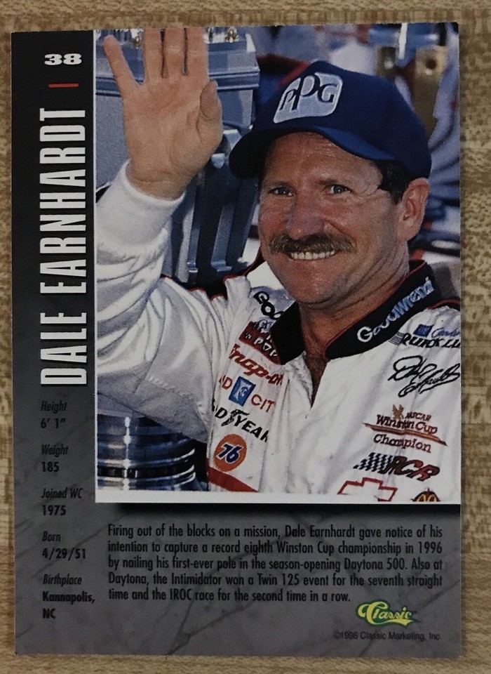 1996 Classic Assets Racing Dale Earnhardt Trading Card 38 | eBay