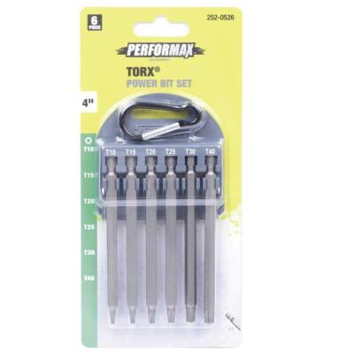 6 Piece Star Torx 4" Power Drive Bit Set w/ Clip Case T10 T15 T20 T25 ...