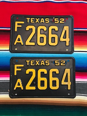 1952 TEXAS PASSENGER LICENSE PLATES FA2664 | eBay