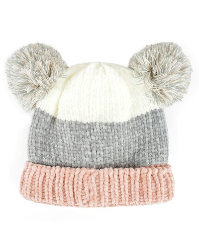 Baby Chenille Striped Hat With Pom Poms Infants Warm Fleece Lined Hats ...