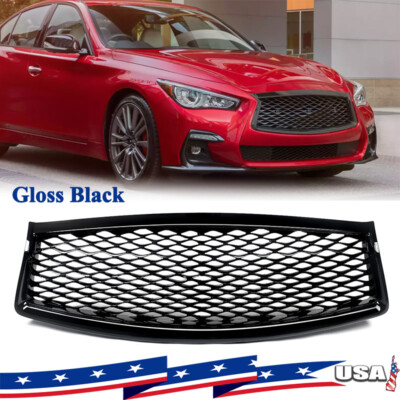 For Infiniti Q50 2014-2016 2017 Front Bumper Upper Grille Gloss Black ...