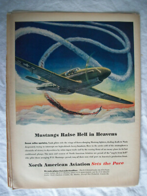 1944 VTG Orig Magazine Ad North American Aviation Mustangs Raise Hell ...
