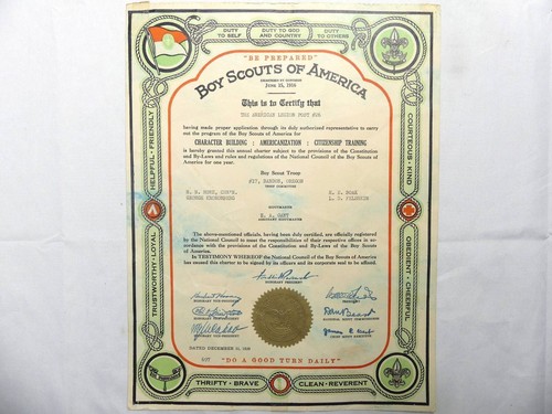 NobleSpirit (DF) Boy Scouts BSA 1939 ANNUAL CHARTER Document | eBay