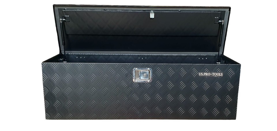 US PRO BLACK ALUMINIUM CHEQUER JOB SITE STORAGE CHEST TOOL BOX VAN ...