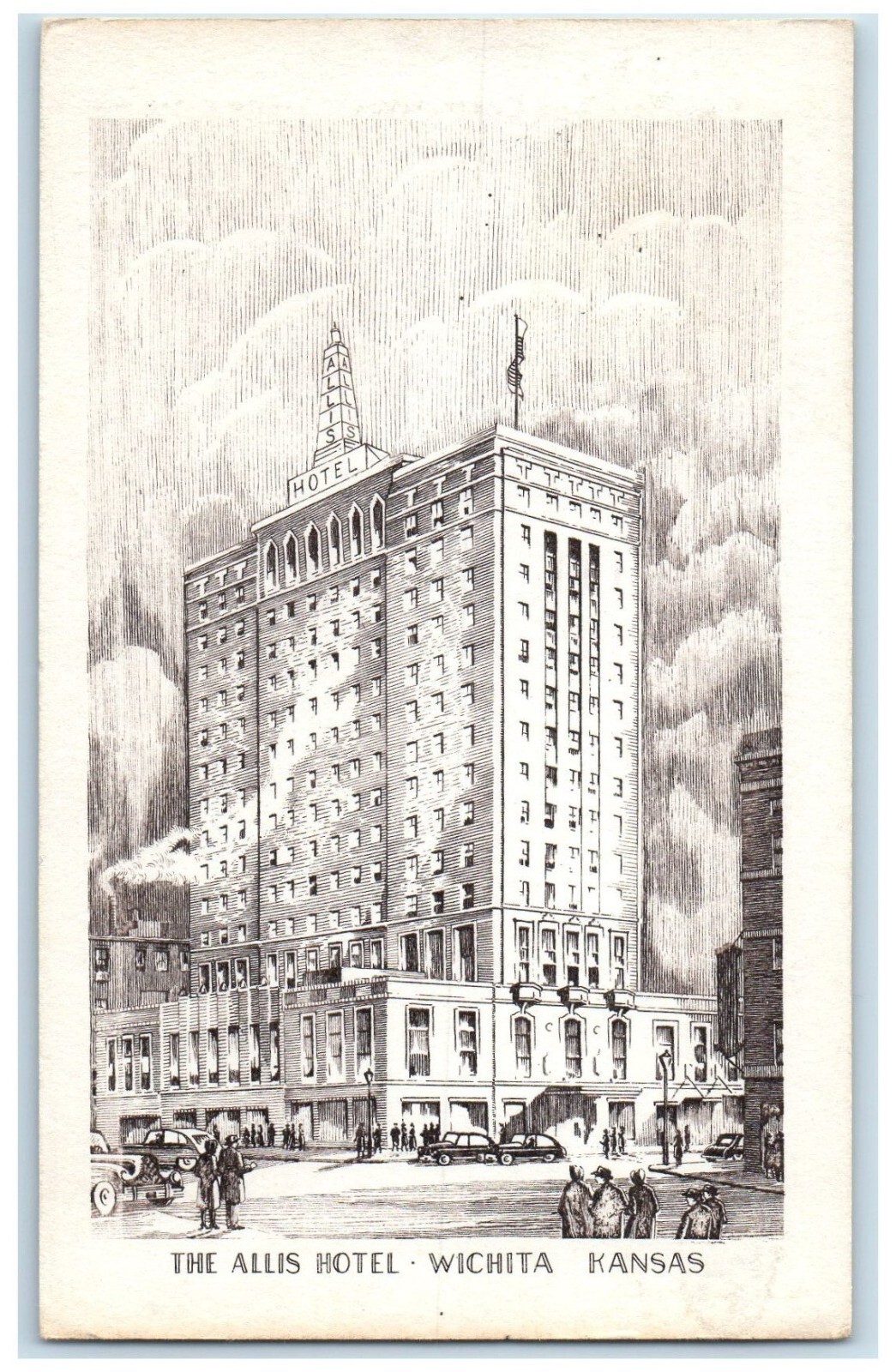 1950 Allis Hotel Exterior View Building Wichita Kansas Vintage Antique ...