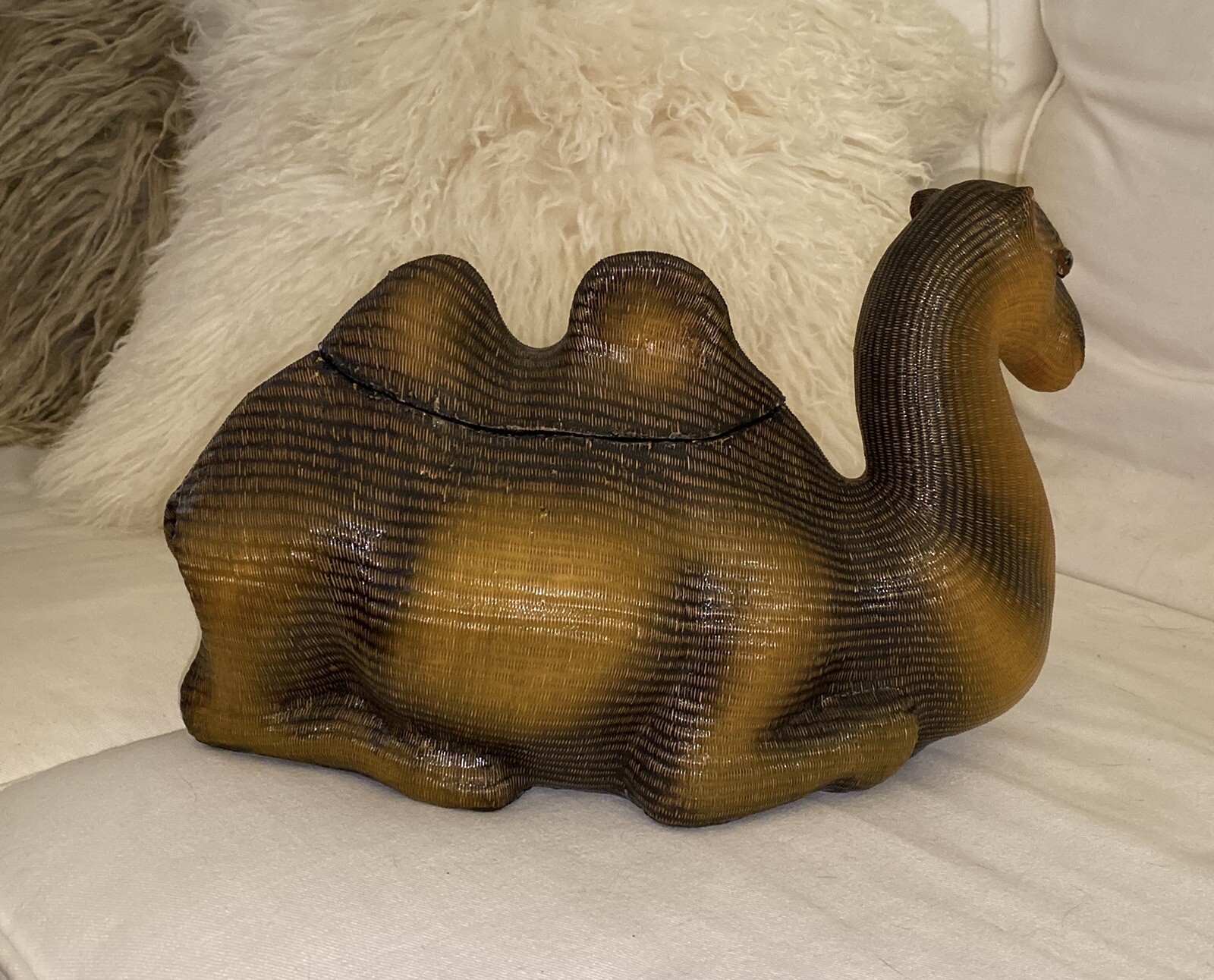 Vintage MCM Chinese SHANGHAI HANDICRAFTS Lidded Sitting Camel Basket ...