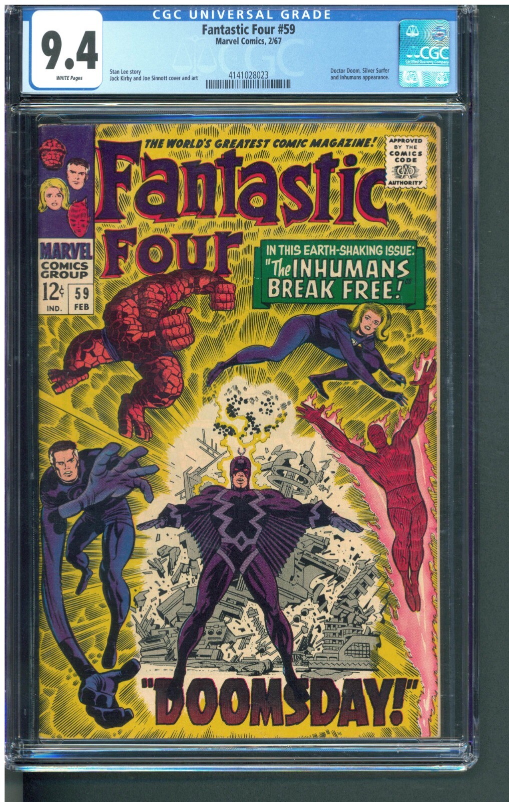 FANTASTIC FOUR #59 CGC 9.4 NM BRIGHT WHITE PAGES! 1 OWNER! HI GRADE ...
