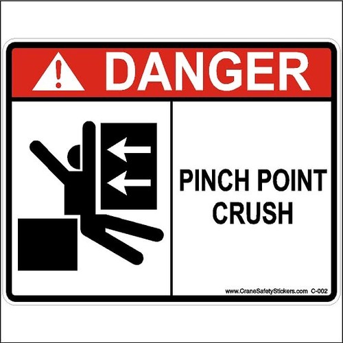 Danger Pinch Point Crush Warning Hazard Crane and Boom Truck Safety ...