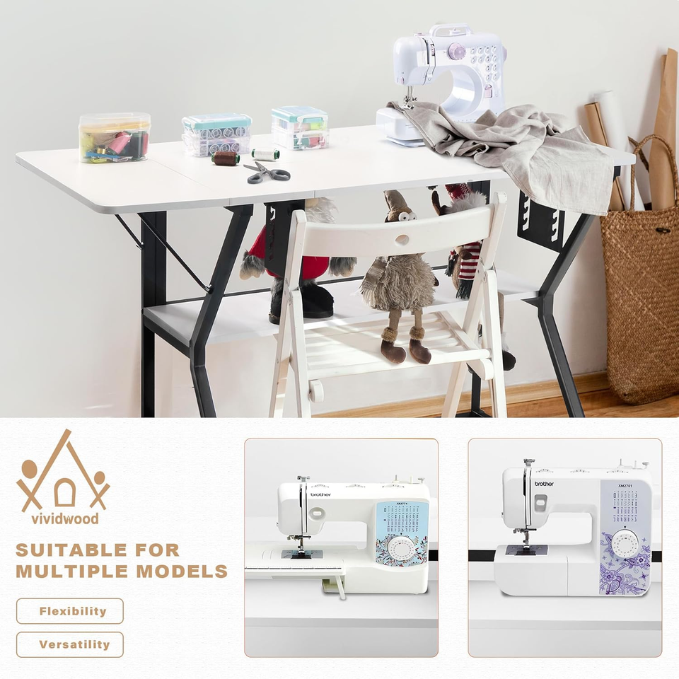 Versatile Large White Sewing Table with Adjustable Height & Storage ...