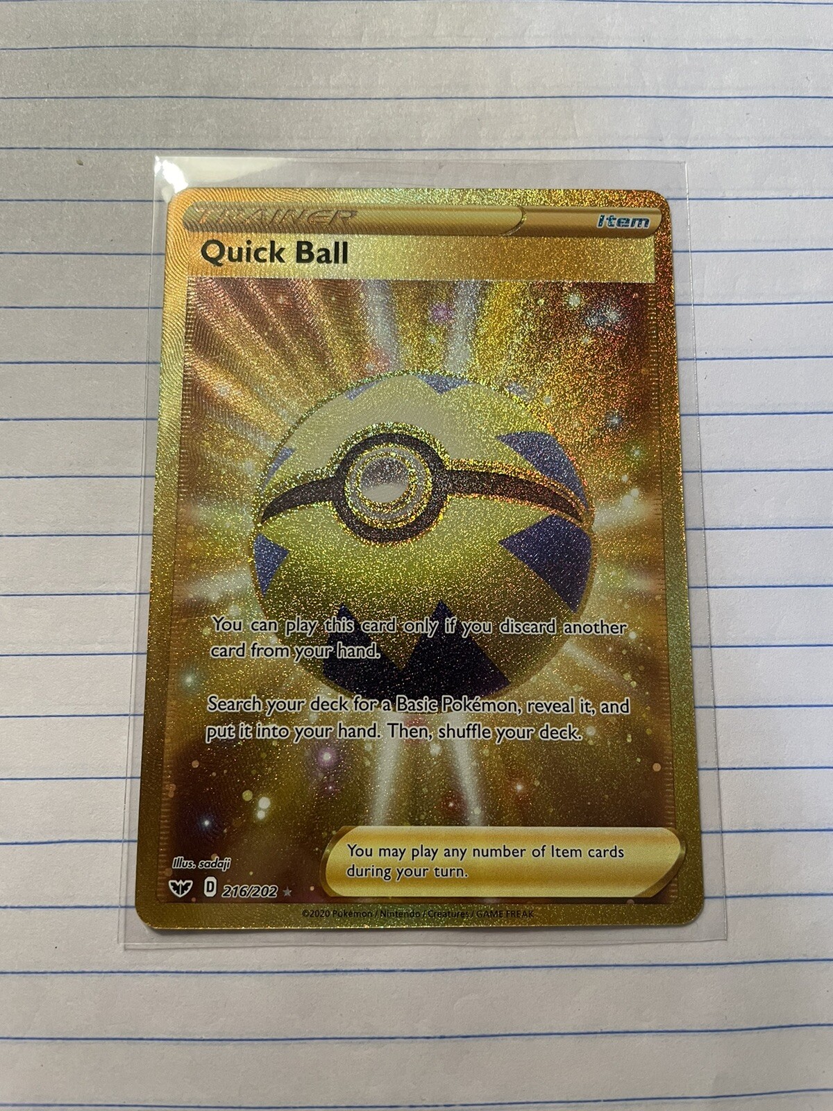 Quick Ball SWSH Secret Rare Gold 216/202 Sword and Shield Pokemon M ...