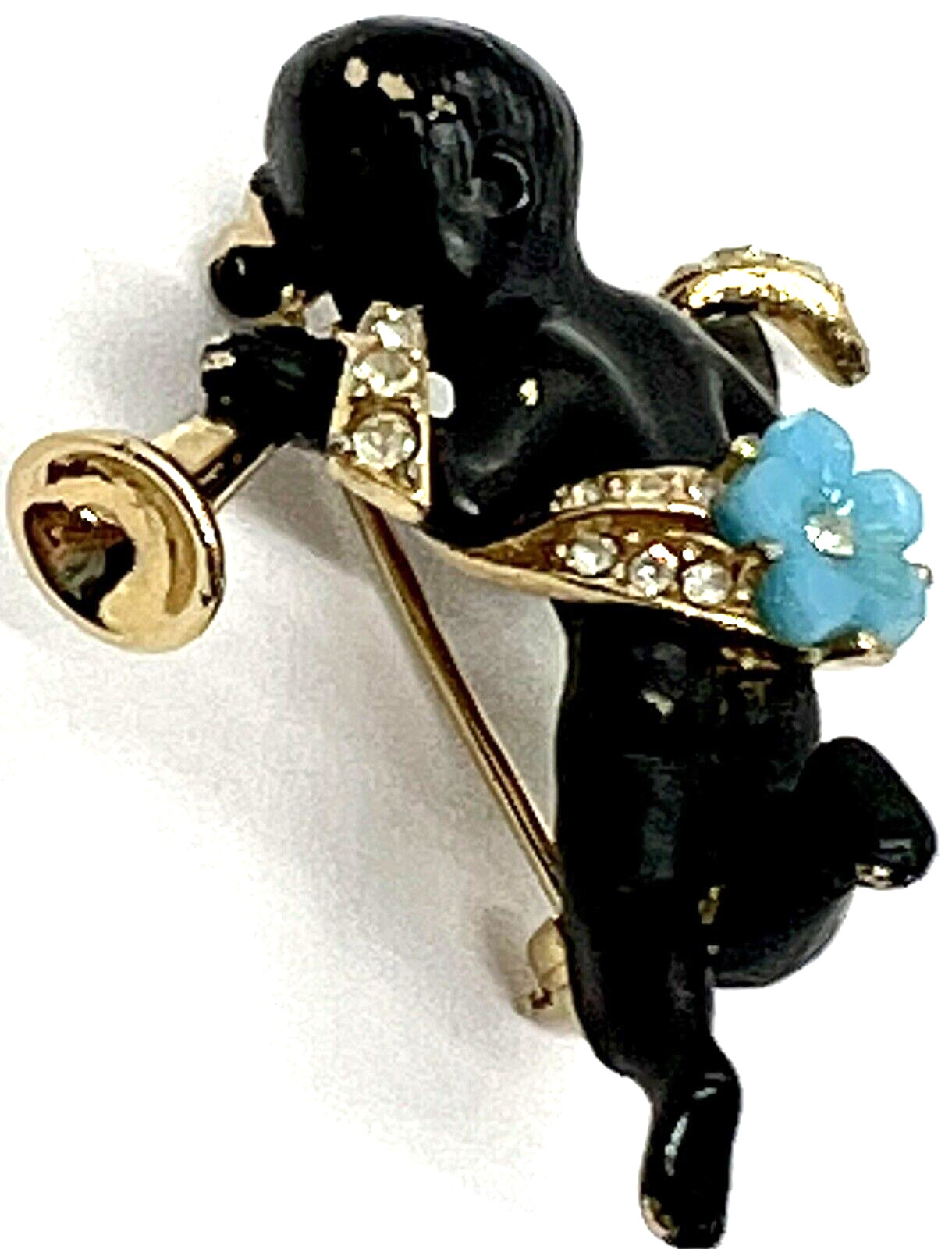RARE Vintage Signed Ciner Black Angel / Cherub Brooc… - Gem