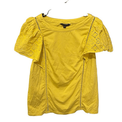 BANANA REPUBLIC Women’s Size Medium Yellow Short Sleeve Eyelet Blouse ...