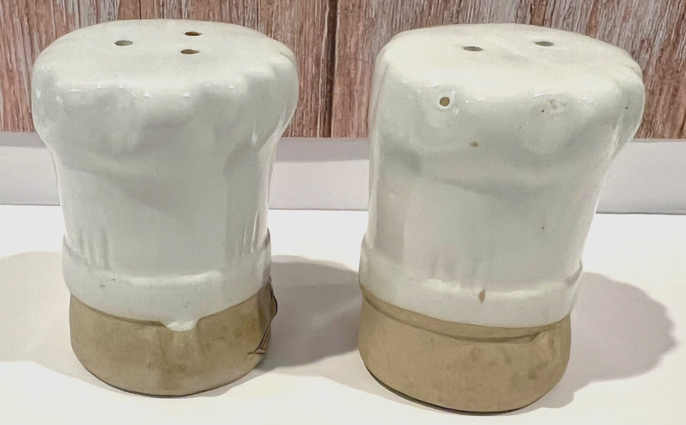 Vintage Ceramic Hat Chef Head w/Mustache Large Salt & Pepper Shaker Set ...