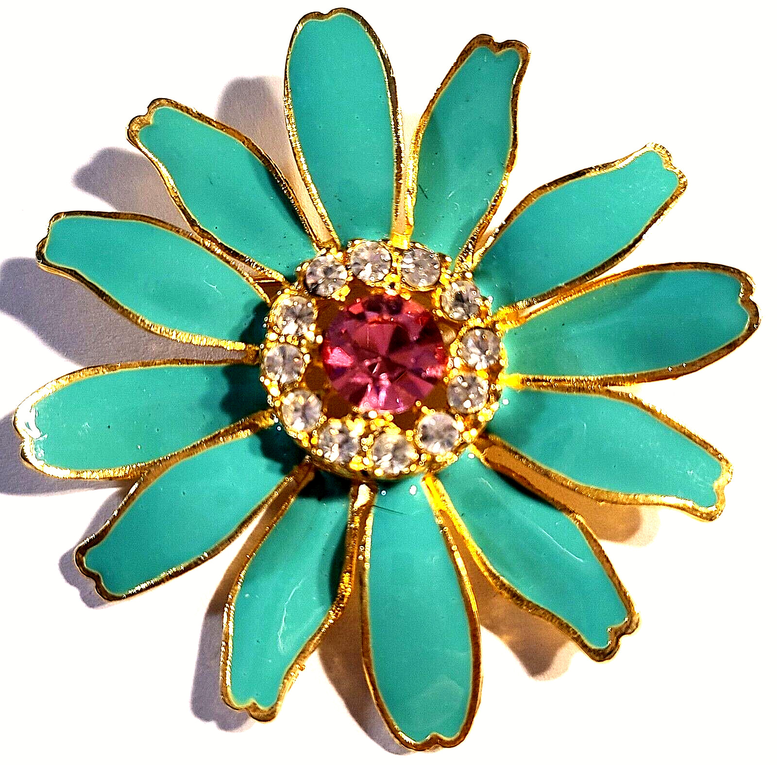 VINTAGE STUNNING GOLD TONE TURQUOISE COLOR ENAMEL CRY… - Gem