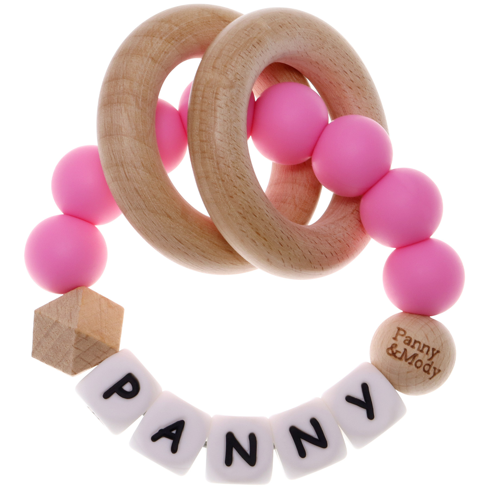Personalised Teether, Natural Wood & Silicone Teething Ring/Rattle ...