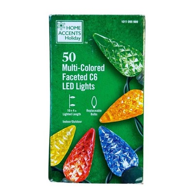 Multi-Colored C6 LED String Lights Faceted 50 Bulbs 16 Ft Christmas ...