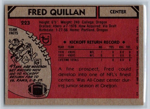 Fred Quillan 1980 Topps San Francisco 49ers #223 RC | eBay