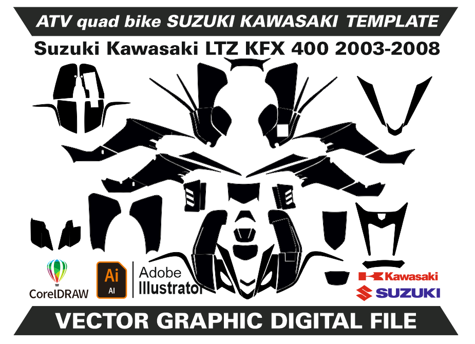 SUZUKI LTZ 400 KAWASAKI KFX 400 2003-2008 template Vector format AI CDR ...