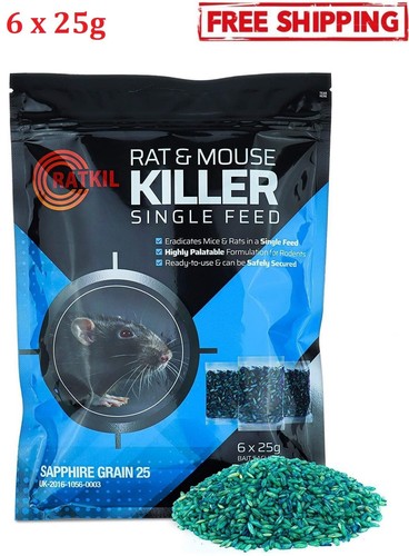 Ratkil Rat Poison Bait & Mouse Grain Strongest All Weather Single Feed ...