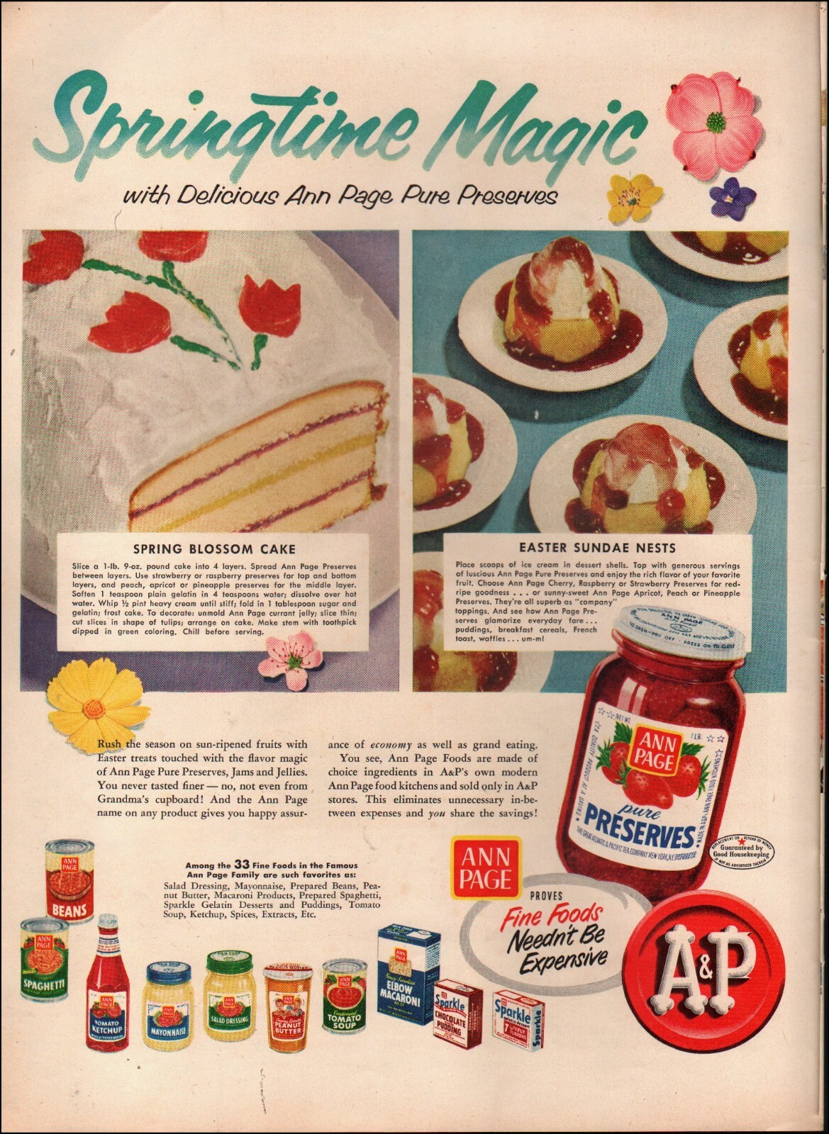 1954 Vintage ad A&P Ann Page Strawberry Preserves Recipes Cake Sundaes ...