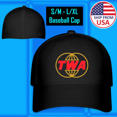 TWA Trans World Airlines Black Baseball Cap Hat Size Adjustable S/M & L ...