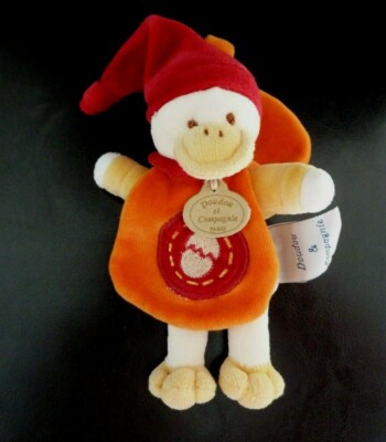 *. Doudou et compagnie CANARD GEDEON CAPE ORANGE rouge oeuf att.tétine ...