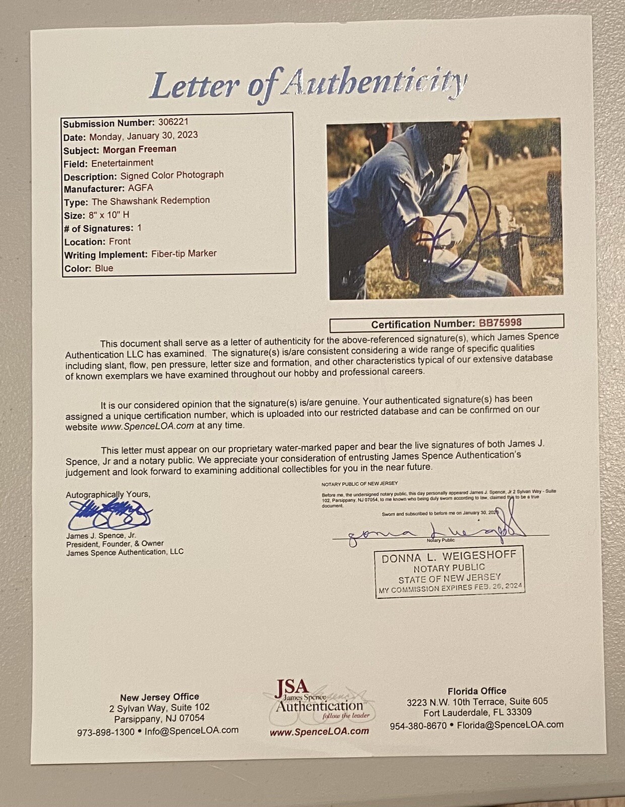 Morgan Freeman Signed Autographed Shawshank Redemption 8x10 Photo JSA ...