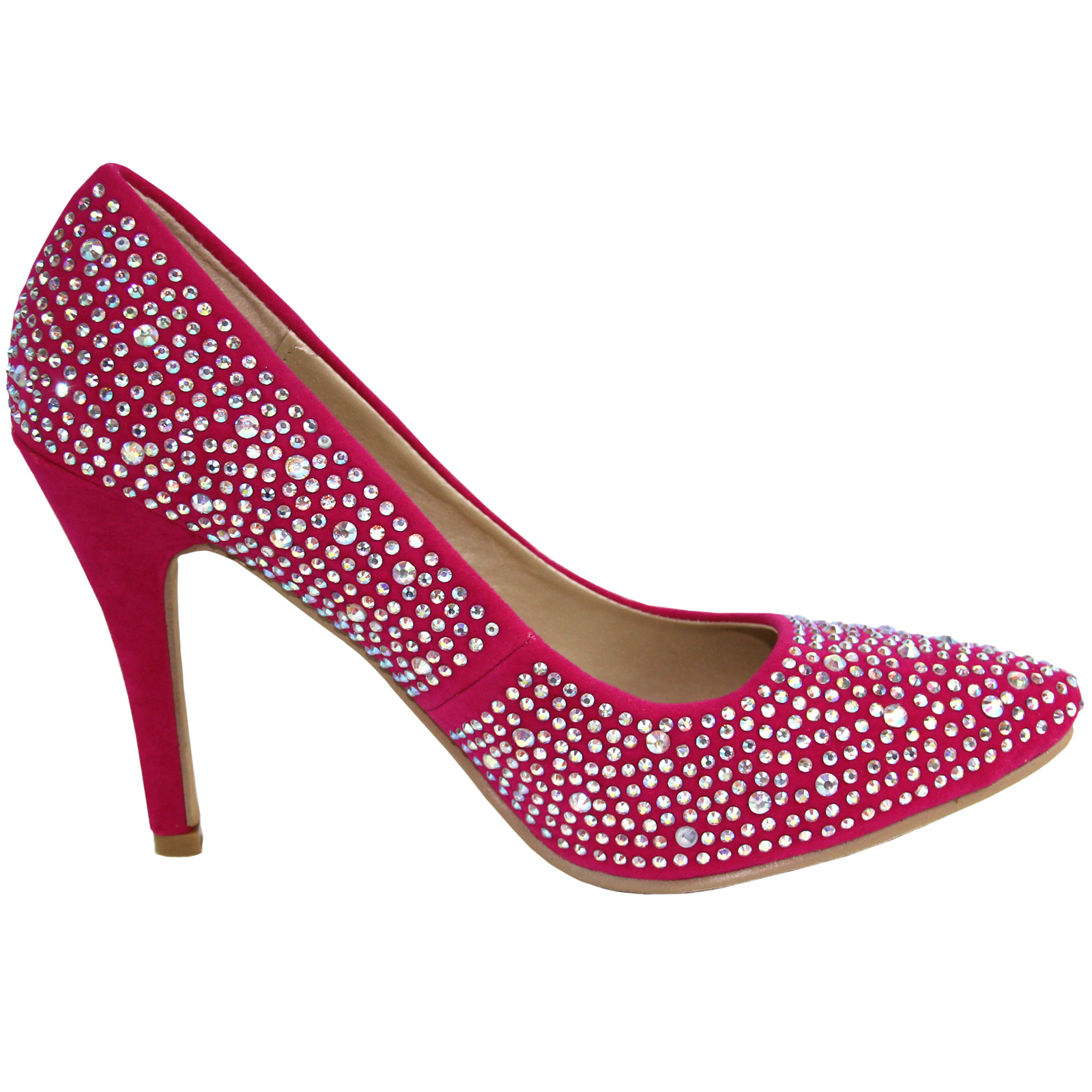New women's shoes rhinestones high heel suede like pumps hot pink party ...