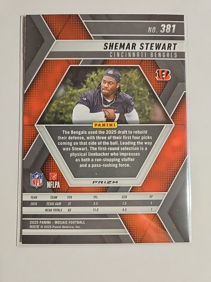 2025 Mosaic Football Shemar Stewart SILVER PRIZM RC #381 Cincinnati ...