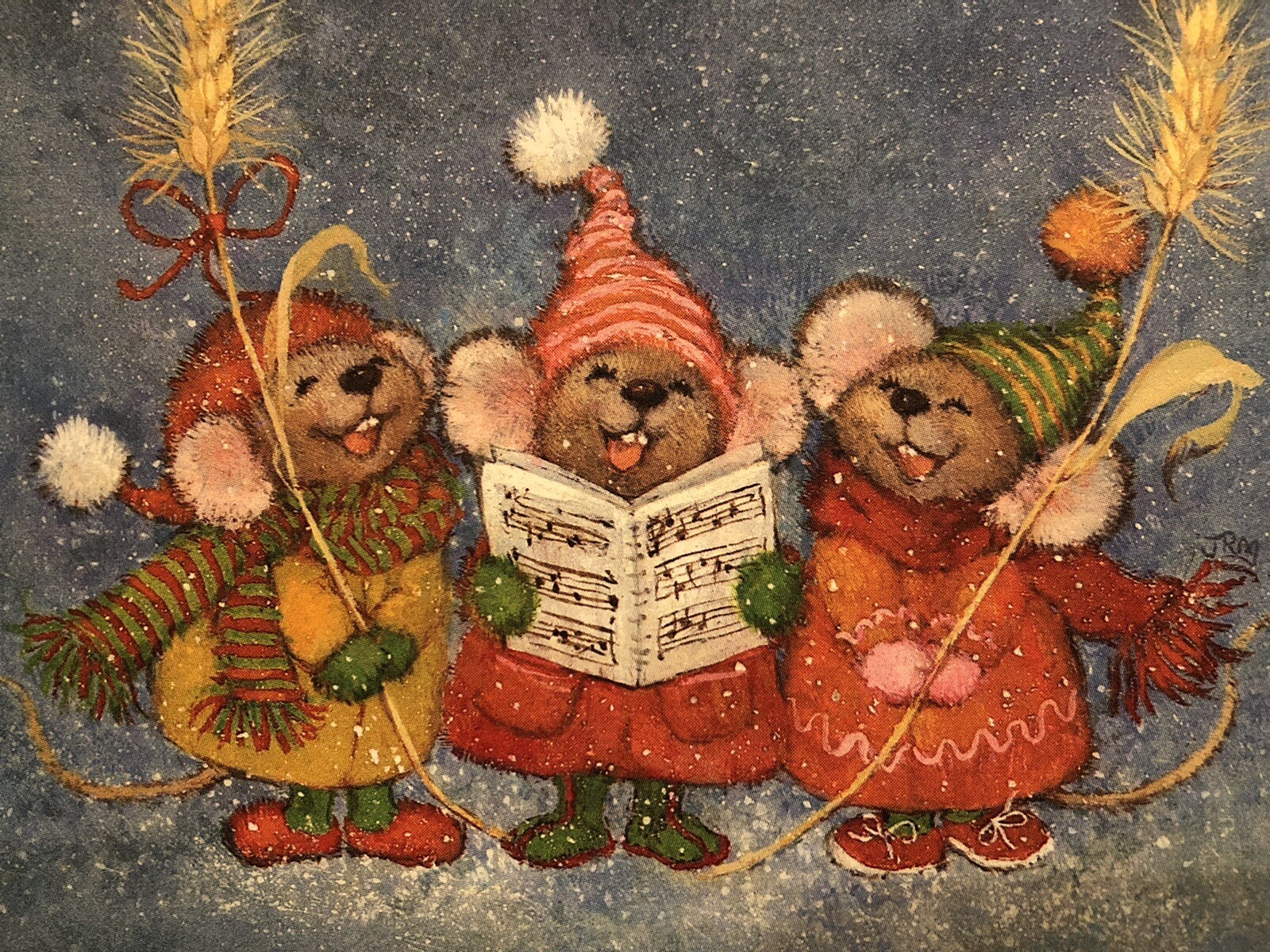 Vintage Hallmark Christmas Card Singing Mouse Caroling Mice ~ Unused w ...