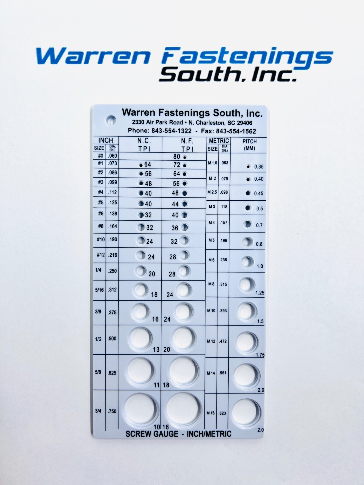 Threaded Screw Gauge Metric & Standard - Warren Fastenings South ...
