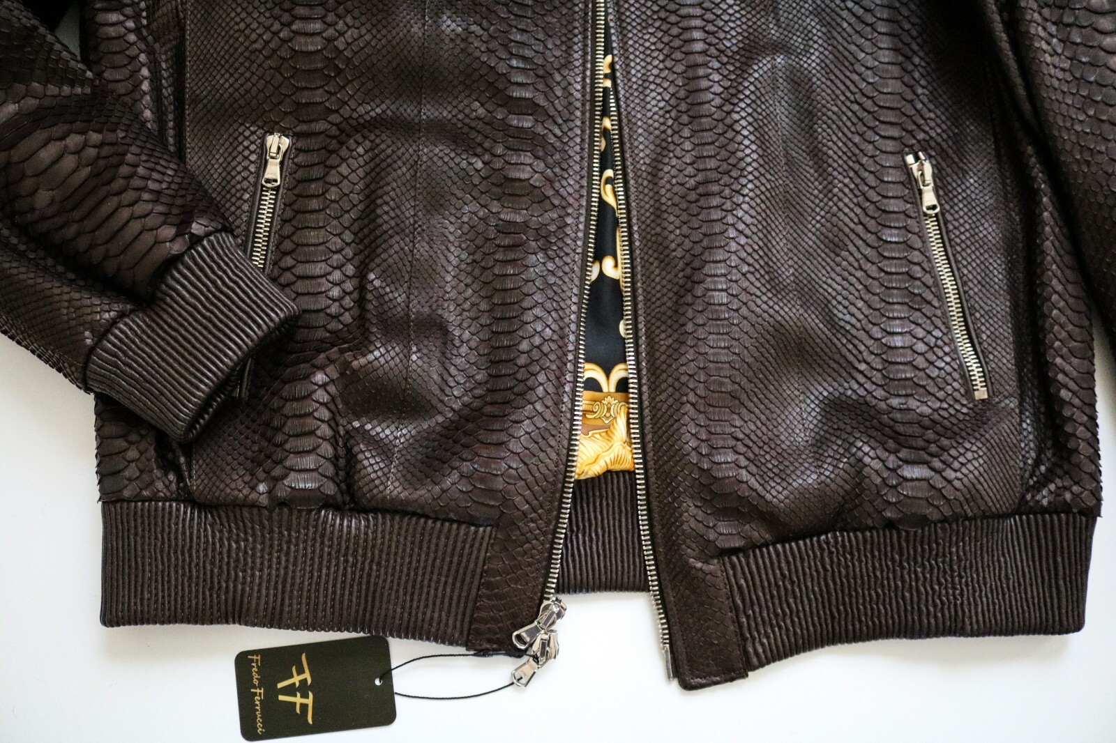 $13450 FREDO FERRUCCI Brown 100% Genuine Python Leather Jacket Size 54 ...